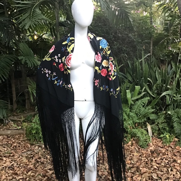 Dresses | Vintage Flamenco Silk Shawl Manton With Embroidery And Long ...